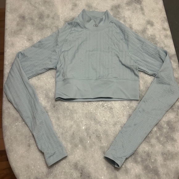 ALO Yoga | Tops | Alo Light Teal Long Sleeve Crop Top Mock Neck | Poshmark